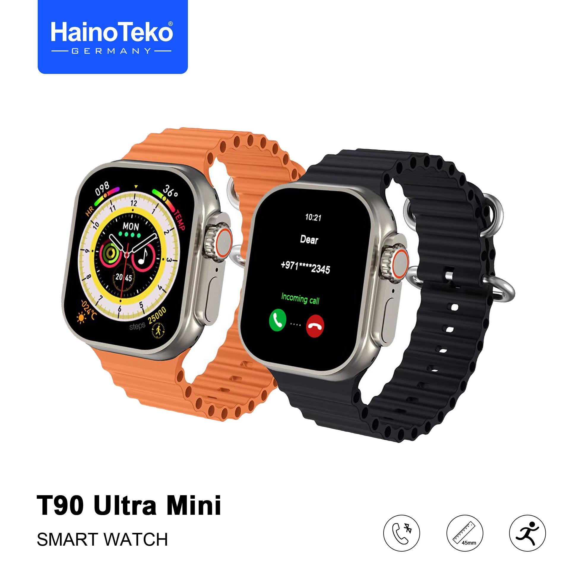 HainoTeko T90 Ultra Mini SmartWatch, With 2 Strap - BaduDeal