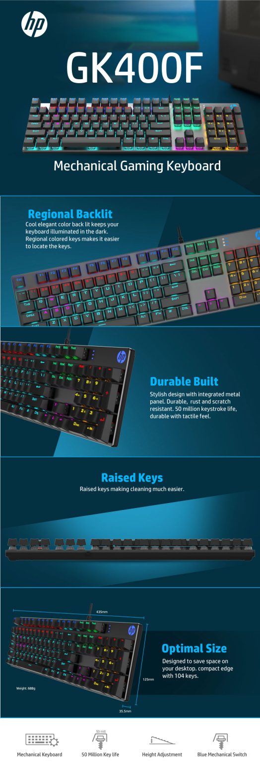 HP GK400F Mechanical Gaming Keyboard (1Y) - BaduDeal